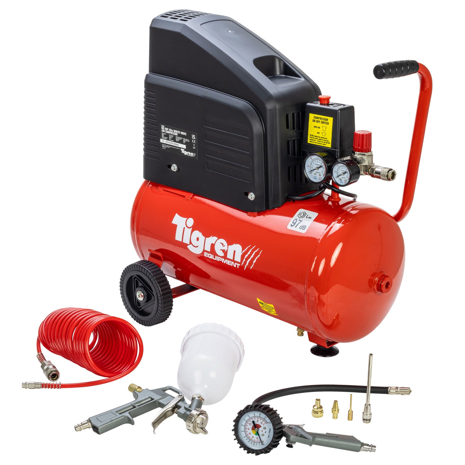 TIGREN DD 2hp 24ltr Direct Drive Compressor with 7pc Air Kit | Arnold ...
